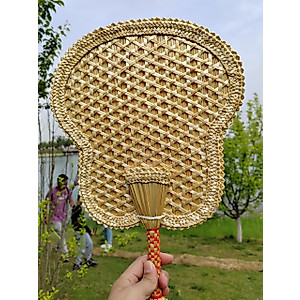 Kailinst Hand Woven Fan,Folding Hand Fan,Wheat Straw Hand Fan,Manual Fan,Hand Fans Women Foldable,Suitable for Summer,Barbecue,Decoration(7.7" Plantain Fan)