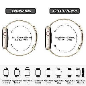 Vanjua Metal Band Compatible with Apple Watch Bands 41mm 40mm 38mm 42mm 44mm 45mm 49mm Women Men, Adjustable Stainless Steel Mesh Replacement Strap for iWatch Series Ultra 8 7 6 5 4 3 2 1 SE (38mm/40mm/41mm, Champagne Gold)