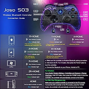 Joso Wireless Controller, Phone Controller for Gaming RGB Light, Game Controller for Switch/PC/iPad/Tablet/Android/iPhone Game Controller with Phone Clip, Custom Buttons, Macro, Turbo, Dual Vibration