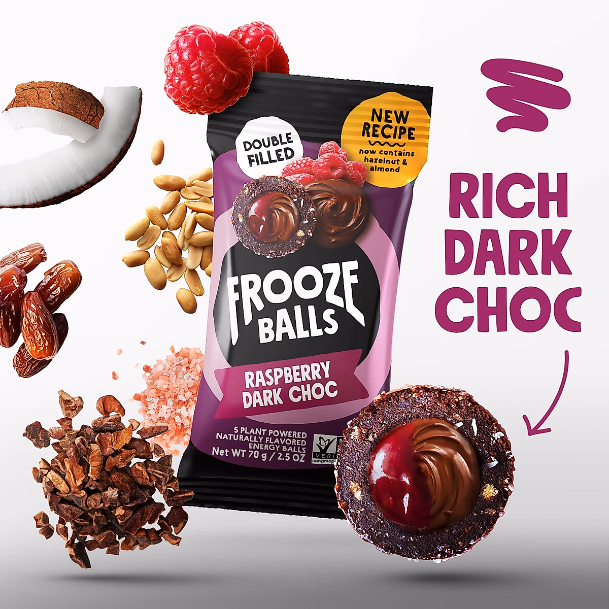 Frooze Balls Double-Filled Energy Balls Variety Pack - (6 bags, each with 5 balls) Healthy Vegan Snacks, Gluten-Free