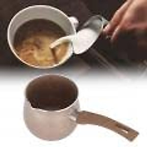 Coffee Pot, 10cm Single Handle Coffee Warmer Boiling Pot Mini Milk Pan Aluminum Alloy Non Stick for Cooking (Brown)