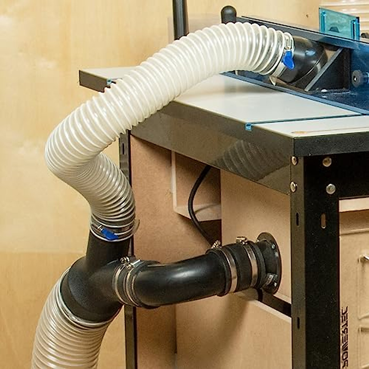 POWERTEC 70148 2-1/2 Inch Dust Control Flex Cuff with Steel Hose Clamps, Hose Connector Rubber Cuff Coupler for Woodworking Dust Collection Fittings, Dust Collector Accessories & Machinery, 1 pack