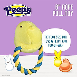 Peeps for Pets Plush Chick Rope Pull Toy for Dogs Squeaker Dog Toy, Yellow/Blue | Soft and Cute, Plush Squeaky Dog Chew Toy with Rope to Add to Dog Toy Bin 6 Inch