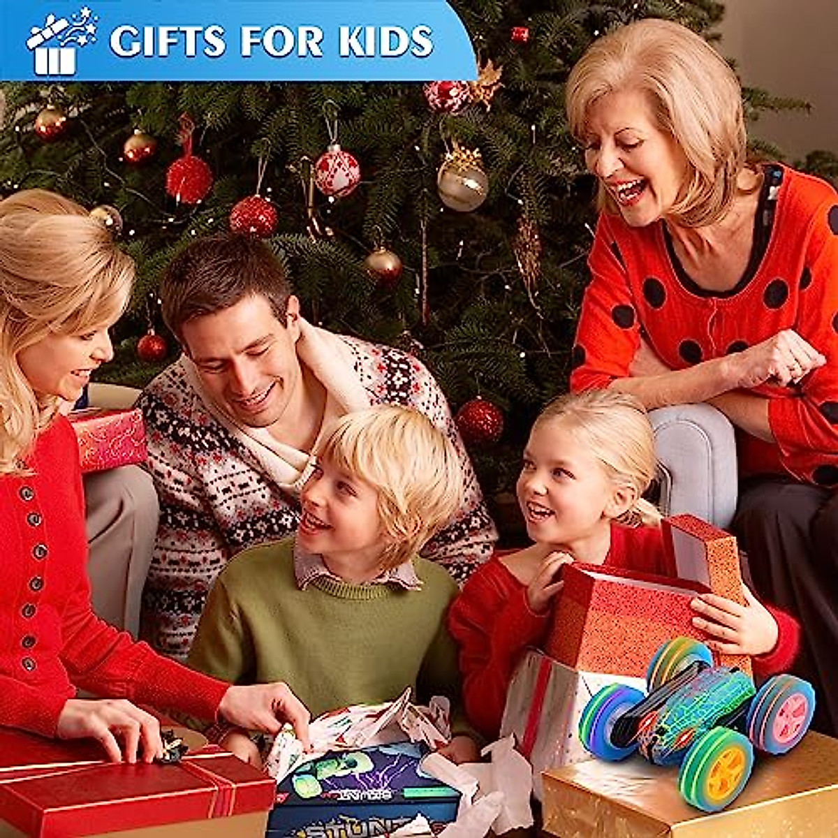 FAFUGANIA Remote Control Car, 360° Rotating RC cars with Wheel Light and Body crack light, Fast and Flips 4WD Double-Sided RC Stunt Cars For 6-12 years old Kids Xmas Toy Cars Gift for Boys Girls(Blue)