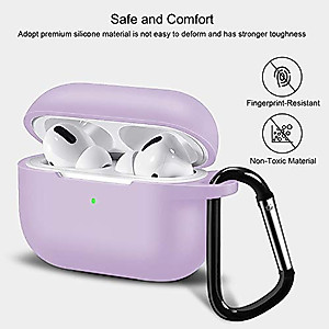 AirPods Pro Silicone Case, JelyTech Protective Shockproof Case Cover with Keychain Set for 2019 AirPods pro Charging Case [LED Visible] (Light Purple)
