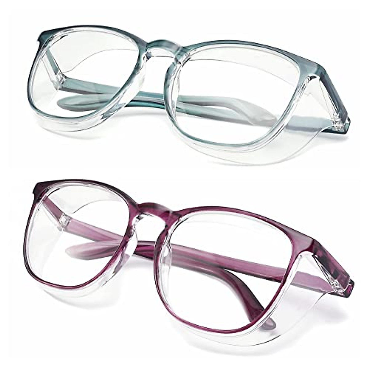 Alsenor Safety Glasses Anti Fog Goggles Protective Eyewear Blue Light Blocking Anti Dust UV Protection Glasses For Men Women (2 Pack(new-blue+new-purple))