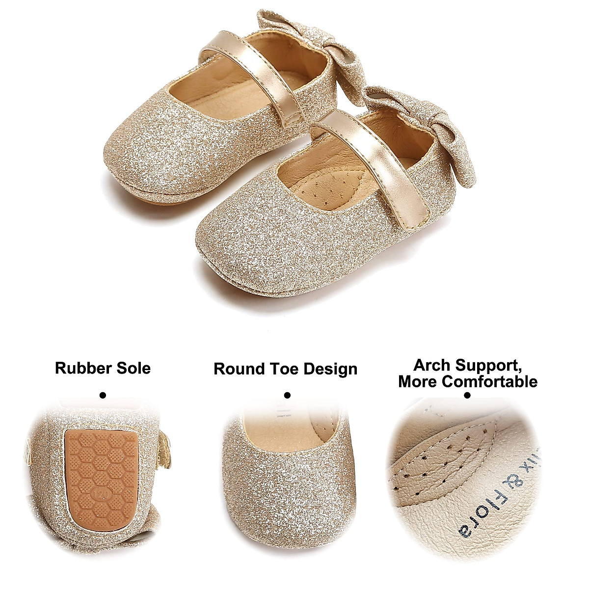 Felix & Flora Gold Baby Shoes Girl 12-18 Months - Infant Baby Walking Shoes Moccasinss Rubber Sole Crib Shoes(Gold,12-18 Months)