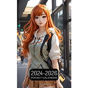 Pocket Calendar 2024-2026: Two-Year Monthly Planner for Purse , 36 Months from January 2024 to December 2026 | Ginger anime girl | P90