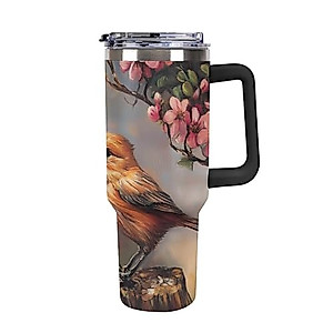 Oil Painting Bird And Flowers 40oz Water Bottle Double Wall Insulated Tumbler with Handle Leakproof Travel Mug Black-style