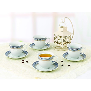 Lorren Home Trends Sapphire-4 Cups and Saucers, One Size, Blue