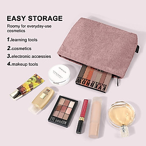 MAGEFY 2 Pcs Makeup Bags for Women, Corduroy Make up Bag for Purse Travel Makeup Bag Small Cosmetic Bags with Zipper Makeup Pouch for Travelling - Dusty Pink