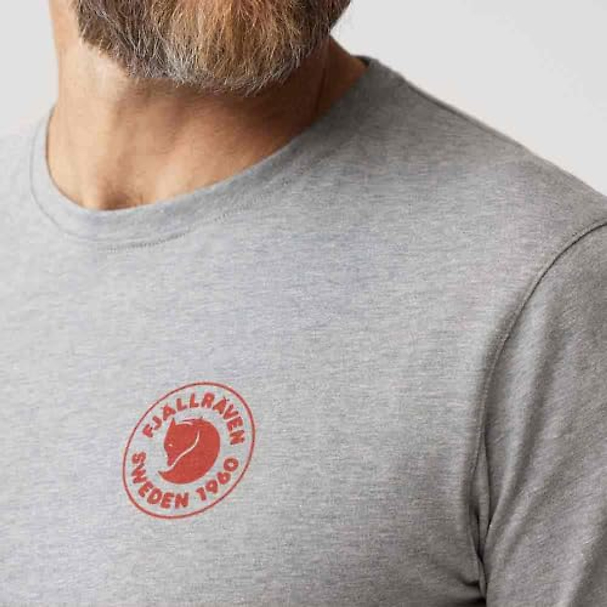 Fjällräven 1960 Logo T-Shirts for Men Offers Crew Neckline, Soft Cotton Construction, and Screen Print Graphic at Front Grey Melange LG One Size