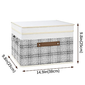 TYEERS Collapsible Storage Bins with Lids, Patchwork Design, Washable, Fabric Decorative Storage Boxes for Organizing, 14.9x9.8x9.8 inches, 3 Pack, Gray