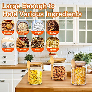 NEPIVEL 6 Pack Glass Jar with Bamboo Lids, 18.5Oz Glass Containers with Airtight Bamboo Lid and Spoons,100% Sealed overnight oats jars salad prep jars for Candy Coffee Beans Sugar Nuts Cookies