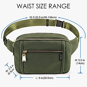 ZORFIN Fanny Packs for Women Men, Fashion Waist Pack Belt Bag with 5 Zipper Pockets Adjustable Belt, Casual Hip Bum Bag for Travel Shopping Hiking Cycling Running (Green)