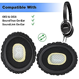 Professional Replacement Ear Pads for Bose On-Ear 2 (OE2 & OE2i)/ SoundTrue On-Ear (OE)/ SoundLink On-Ear (OE) Headphones, Premium Earpads Cushions with Softer Leather and Memory Foam, Black