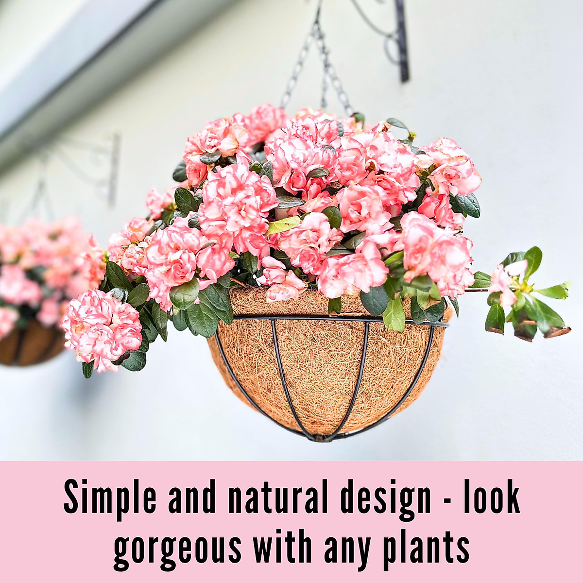 LaLaGreen Hanging Baskets for Plants (3 Pack, 10 Inch) Hanging Planter Outdoor with Coco Liner, Metal Wire Flower Basket Pots Holder Hanger Hook Deck Patio Porch Garden Balcony Outside Decoration