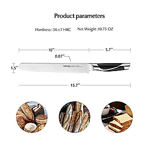 Lebabo 10 Inch Serrated Bread Knife, Professional Cake Knife, German High-Carbon Steel Bread Cutters, Wide Wavy Edge Bagel Knives, Ergonomic Handle with Wooden Gift Box