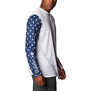 Columbia Men's Terminal Tackle PFG Americana Long Sleeve, White/Carbon/Red Spark, Small