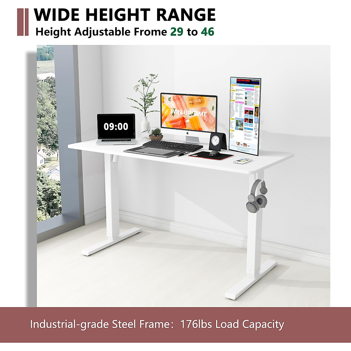 Win Up Time Standing Desk Adjustable Height Desk- Whole Piece Desktop Electric Adjustable Standing Desk, Height Adjustable Desk Stand Up Desk for Home Office Computer Desk,White 48x24Inch