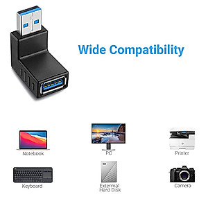 URWOOW Super-Speed USB 3.0 Adapter Converter Coupler Connector 90 Degree Male to Female Combo Vertical (Up and Down Angle)