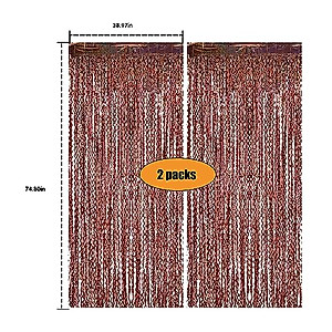 2 Pack 3.3 x 6.6 ft Wavy Tinsel Metallic Foil Fringe Curtain, Glittery Backdrop Streamer Tinsel Backdrop for Sea Ocean Theme Birthday Bachelorette Party Photo Prop Decorations (Rose Gold)
