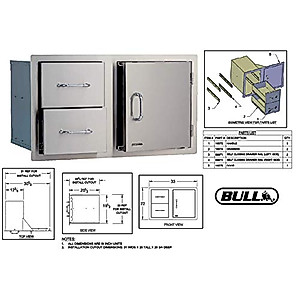 AMS Fireplace AMS BULL grill 30 Outlaw BBQ Grill with BULL single Side Burner, 30 DoorDrawer Combo, Single Drawer, Sink and Cover (Natural Gas)