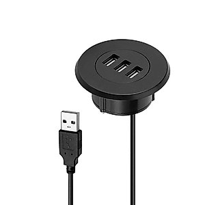5cm Grommet Hole in-Desk Mounting 3 Ports USB 2.0 Hub for Laptop PC Computer