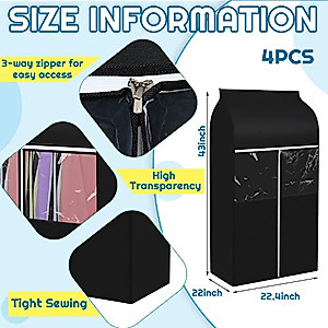 4 Pcs 43'' Hanging Garment Bags for Closet Storage with Zippers Clear Window Garment Rack Cover Sealed Hanging Clothes Bag Dust Cover Wardrobe Clothes Organizer Clothing Garment Cover for Suit Coat