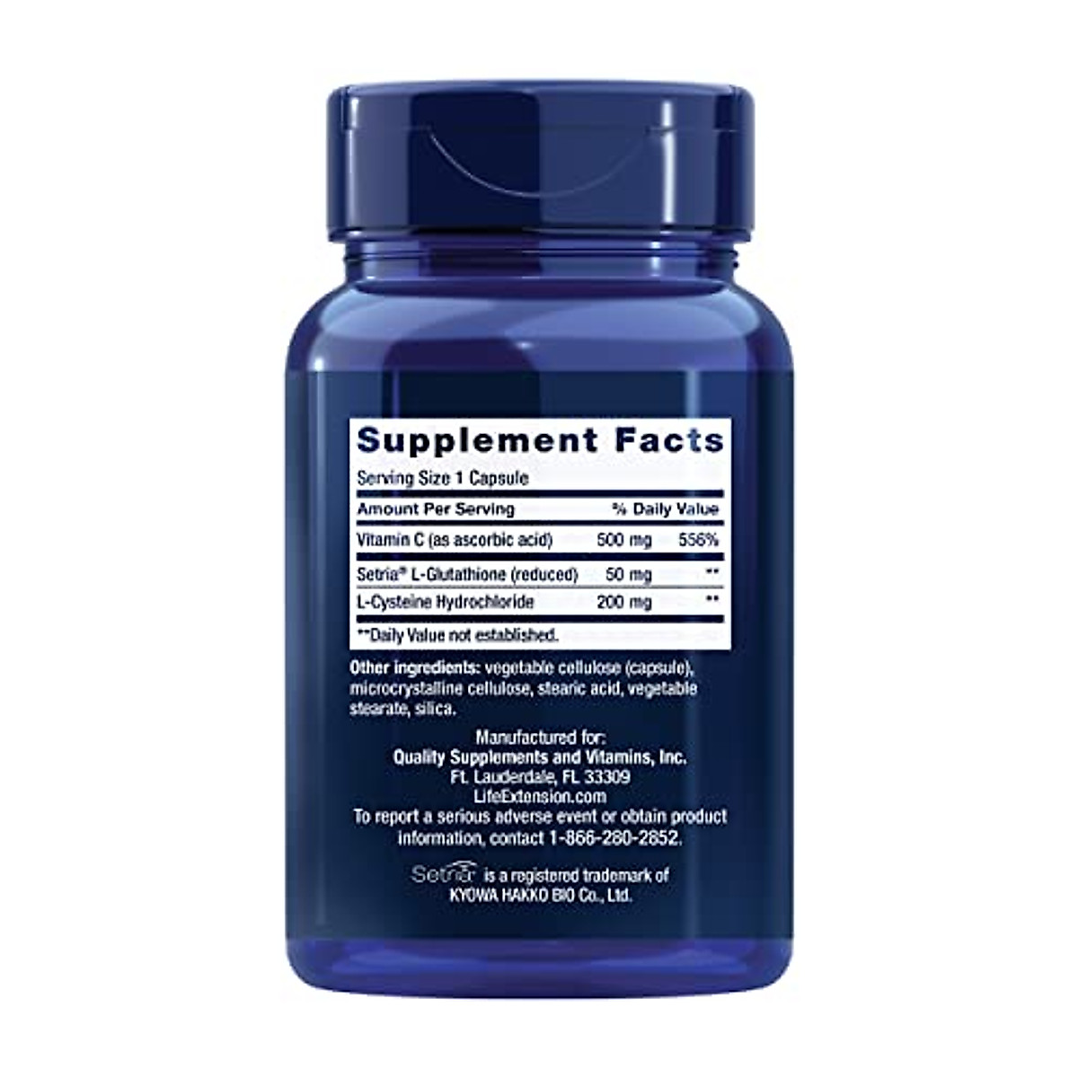 Life Extension Glutathione, Cysteine & C - Antioxidant Supplement with Vitamin C, L-Glutathione Reduced & L-Cysteine - For Liver Health Support & Detox - Gluten Free, Non-GMO - 100 Capsules