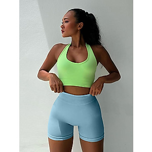 OQQ Women's 3 Piece Workout Seamless High Waist Butt Liftings Exercise Athletic Shorts, Black Grey Blue, Medium