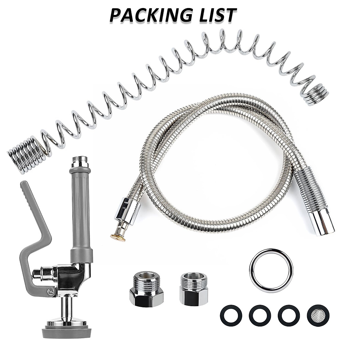 TCEUMIK Spray Valve with 44inch Flexible Hose & Pre Rinse Spring for Commercial Restaurant Sink Faucet 1.42GPM High-Pressure Dish Sprayer Stainless Steel Hose & Overhead Spring (Gray)