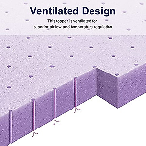 BedStory Memory Foam Mattress Topper Queen Size, 2 Inch Lavender Cooling Bed Pad with Removable Cover, Ventilated Design & Pressure Relieving, Tailorable for Sofas, RVs, Outdoors…
