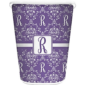 RNK Shops Personalized Initial Damask Waste Basket - Double Sided (White)