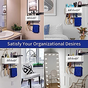 Rustic Hair Dryer Holder Wall Mounted,Hair Styling Tools & Accessories Organizer,Bathroom Supplies & hot Tools vanities Organizer Caddy,for Storage Flat Iron,Blow Dryer,Curling Iron,Headbands,Towel