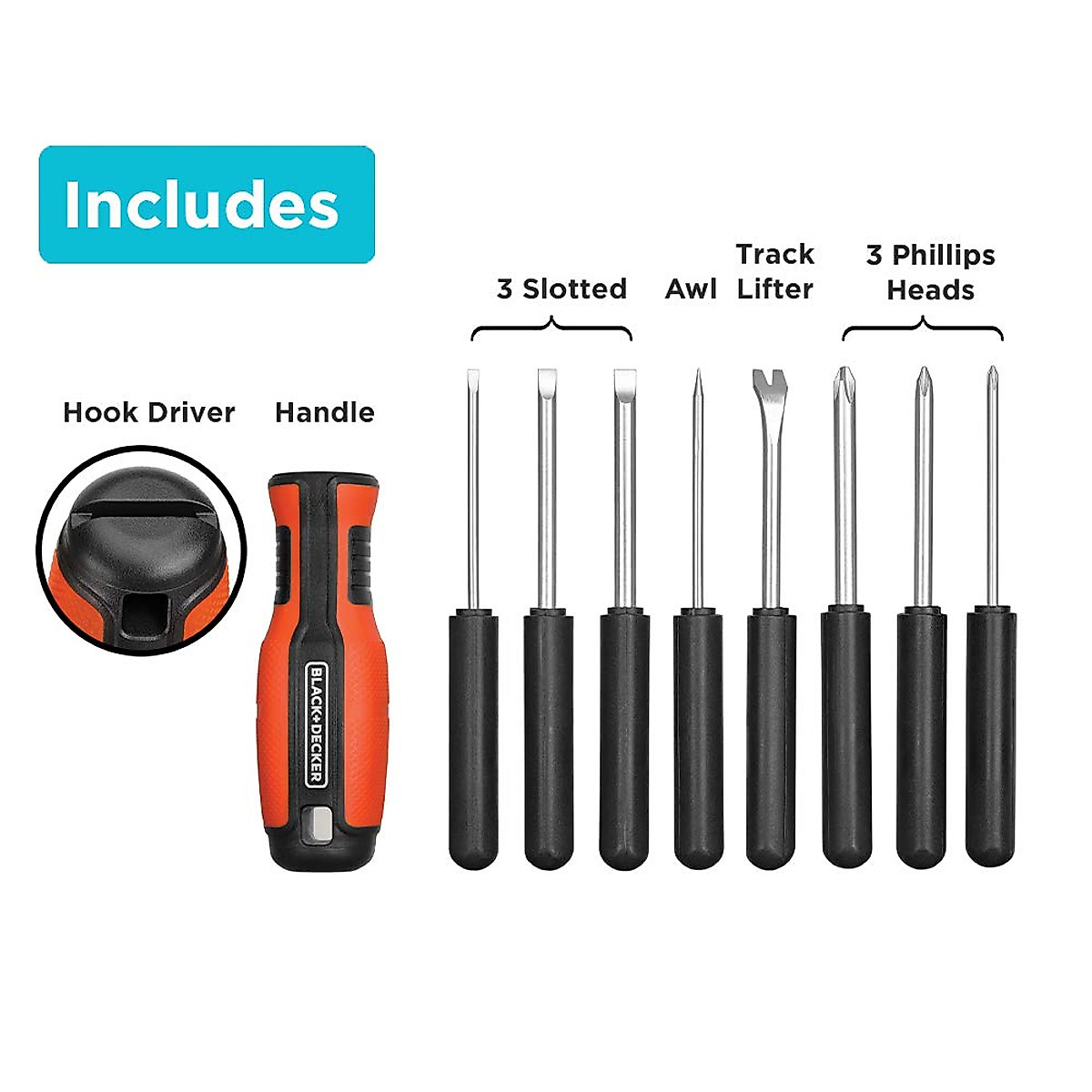 BLACK+DECKER Screwdriver Set, 9-in-1 (BDHT68002)
