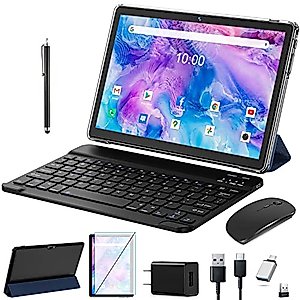 2023 Newest Tablet 10 Inch, Android 11 Tablet Newest Quad-core Processor, 2 in 1 Tablet with Keyboard, 64GB ROM + 4GB RAM Storage, 128GB Expandable, 5G WiFi, Bluetooth, GPS, 1280 * 800 HD Display