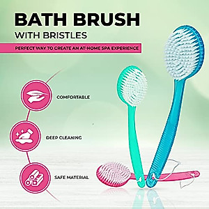 Bistras Bath Brush with Bristles, Bath and Shower Scrubber, Long Handle for Exfoliating Back, Body, and Feet, Green (1 Pack)