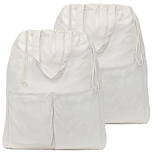 Pack of 2, 100% Breathable Cotton Canvas Laundry Backpack with Drawstring Closure, Laundry Bags with Shoulder Straps & 2 Handles, Washable in Machine & Dryer
