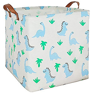 ASKETAM Square Canvas Collapsible Fabric Baby Toy Box Storage Bin Bedroom Decor Closet Kids Laundry Baskets Toy Organizer,Shelf Basket Nursery Storage,Gift Baskets(Blue Dinosaur)