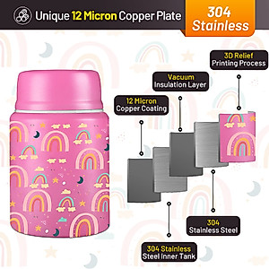 Charcy 17oz Kids Thermo for Hot Food - Soup Thermo with Folding Spoon - Insulated Food Jar for Hot & Cold Food - Pink Rainbow