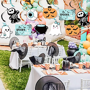 K KUMEED Halloween Birthday Party Decorations,20 PCS Blue The Spooky One Hanging Swirl Decorations,Cute Ghost Eyeballs Pumpkin for Outdoor Indoor Halloween 1st Birthday Boys First Birthday