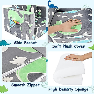 Fivetry Kids Sofa - Comfy 2-in-1 Kids Couch Bed Glow in The Dark Baby Modular Dinosaur Couch Kids Chairs Comfy Toddler Convertible Couch Bed for Girls and Boys, Grey