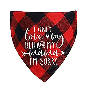 Ming Heng Funny Cute Red Plaid Pet Dog Cat Bandana Scarf,I Only Love My Bed and My Mama, I'm Sorry,Puppy Dog Scarf Pet Birthday Gift