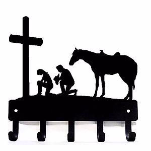 Cowboy Cowgirl at The Cross - Key Rack Hanger - Small 6 Inch Wide - Made in USA; Faith Home Decor and Storage