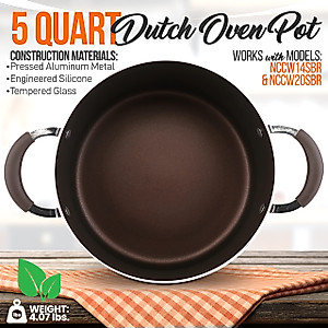 NutriChef Dutch Oven Pot with Lid - Non-Stick High-Qualified Kitchen Cookware with See-Through Tempered Glass Lids,5 Quart (Works with Models: NCCW14SBLU & NCCW20SBLU)NCCW14SBLUDOP