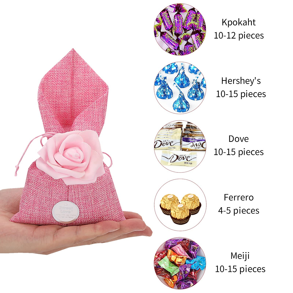 15Pcs Fabric Burlap Gift Bags with Drawstrings,Mini Muslin Cloth Jewelry Bags,Small Drawstrings Pouch Party Favor Fags for Packaging,Wedding Favor Bags,Sachet Bags Empty(4x7.2Inch)Pink Bag Pink Flower