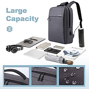 Victoriatourist Laptop Backpack 17 Inch, Business Slim Durable Laptops Travel Backpacks with USB Charging Port, College Backpacks Computer Bag Gifts for Men and Women Fits Notebook (Grey)