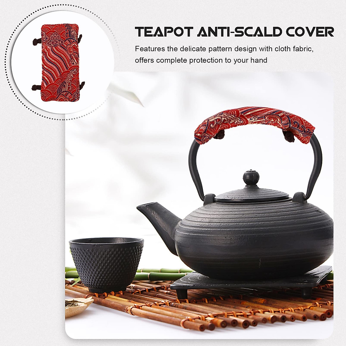 Teapot Handle Holder Cloth Tea Pot Handle Cover Heat- Resistant Non Slip Pot Holder Sleeve Teakettle Handle Sleeve for Home Kicthen (Red)