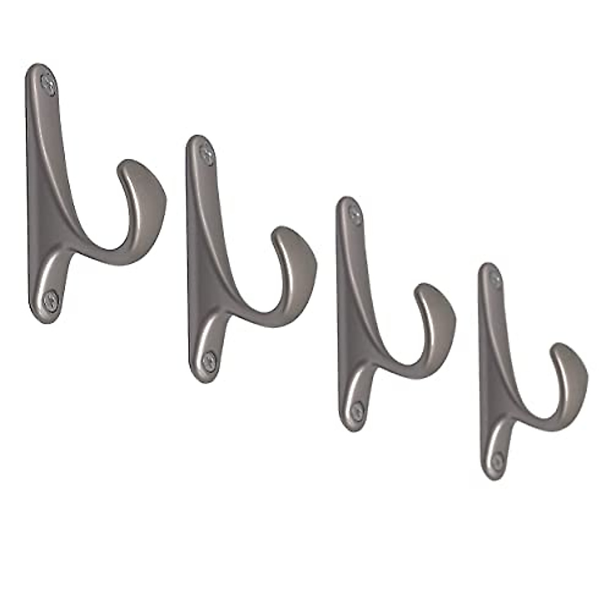 4 Pack Single Prong Wall Mounted Hat Towel Bag Hanger, Decorative Art Coat Hooks with Deep Curve, Solid Zinc Alloy Wall Hooks Holder for Keys, Umbrella, Matte Silver, Exxacttorch